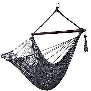Fernweh4u Extra Large Caribbean Hammock Chair | XL String Porch Hammock Swing Chair Perfect for Both Outdoors & Indoors | Soft, Comfy & Durable Hanging Swing Chair | 48 in - Dark Grey