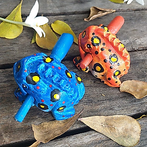 Cozinest Pair Wooden Frogs Guiro Rasp Percussion Instruments Tone Block Thailand Craft Small Wood Frog Musical Instrument 2 Inch (Blue and Orange Dots)