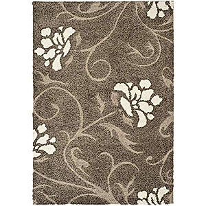 SAFAVIEH Florida Shag Collection Area Rug - 5'3" x 7'6", Smoke & Beige, Floral Design, Non-Shedding & Easy Care, 1.2-inch Thick Ideal for High Traffic Areas in Living Room, Bedroom (SG464-7913)