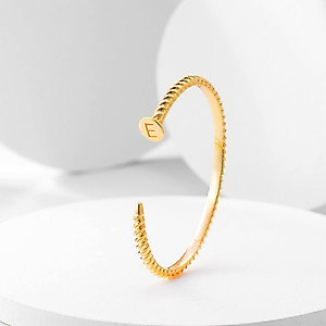 MEVECCO Gold Initial Nail Cuff Bracelets 18K Gold Plated Handmade Cute Cuff Bangle Dainty Letters Bracelets for Women Jewelry Gift(A)
