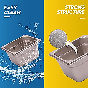 BIEAMA 6-Pack Hotel Pans with Lid, 1/6 Size 4" Deep, NSF, Catering Food Pan, Commercial Stainless Steel Pan with Cover