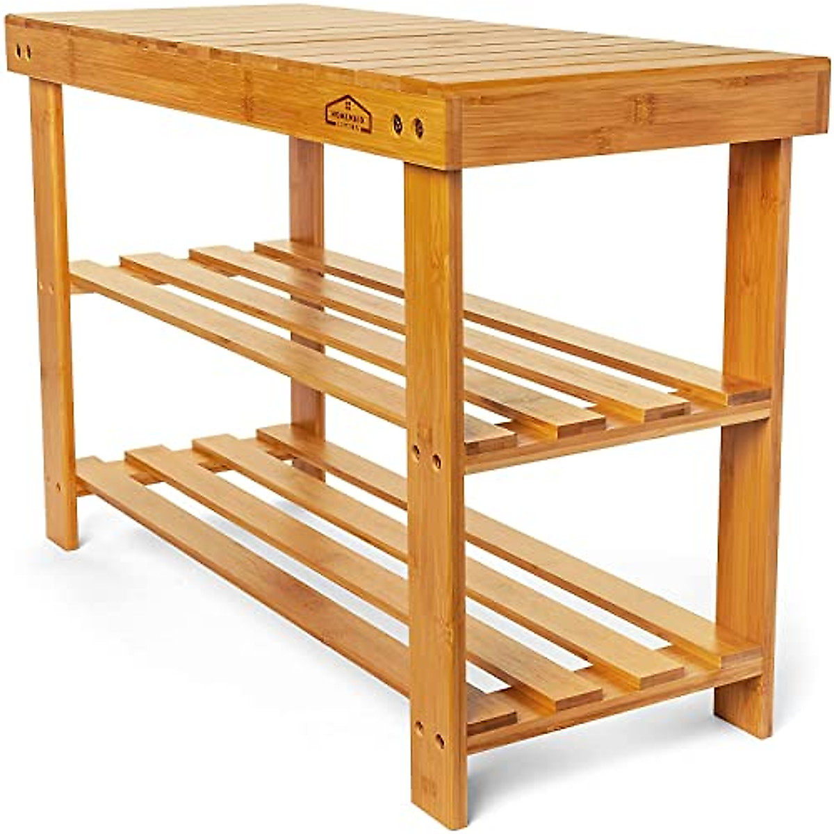 Homemaid Living Bamboo 3 Tier Shoe Rack Bench, Premium Shoe Organizer or Entryway Bench, Perfect for Shoe Cubby, Entry Bench, Bathroom Bench, Entryway Organizer, Hallway or Living Room(Natural Bamboo)