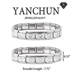 YANCHUN 2 Pcs Italian Charm Bracelets for Women Shiny 9mm Italian Starter Charm Bracelet Starting at 18 Links for 6” Wrist Size Interlocking Stainless Steel Modular Links