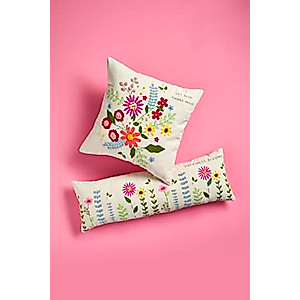 Mud Pie Embroidered Floral Canvas Pillow, Happiness
