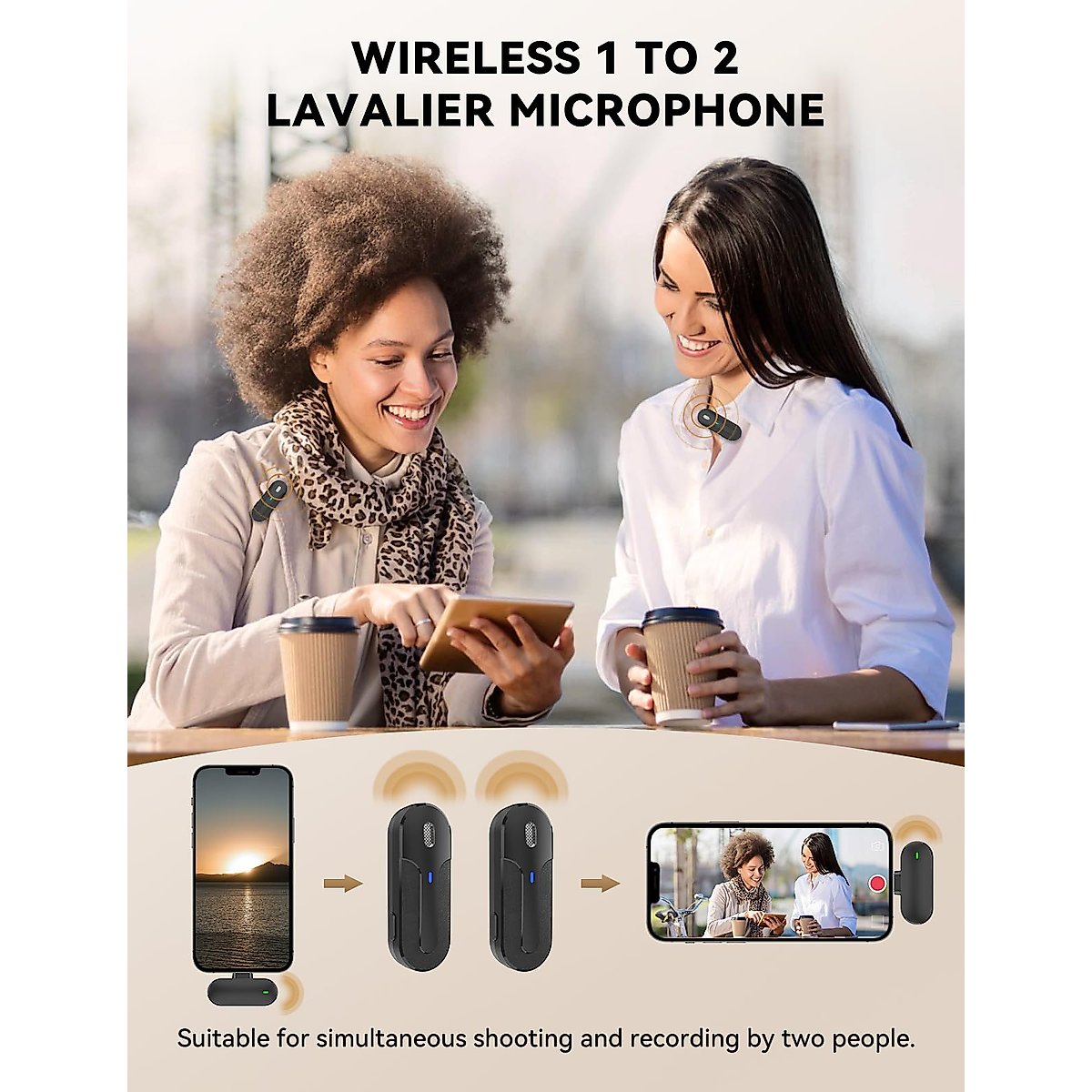 maxtopfit Wireless Lavalier Microphones for iPhone iPad Android - Double Mics Mini Microphone with Noise Cancellation and Mute Function, Lapel Microphone for YouTube,Tiktok,Interview