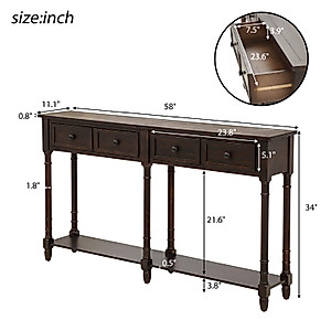 P PURLOVE Wood Slim Console Table with Drawer 58 Inch Long Sofa Table with Bottom Shelf for Living Room Bedroom Hallway Entryway