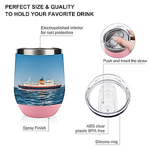 304 Stainless Steel Insulated Cup with Lid, Ocean Ship Print Durable, And Easy to Clean – Ideal for Home, Office, And Gift Giving