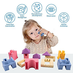 CHIN FAI Silicone Stacking Blocks, 12 PCS Baby Soft Castle Building Blocks - Montessori Kids Stacking & Nesting Toys for Babies 6 Months and up (Purple)