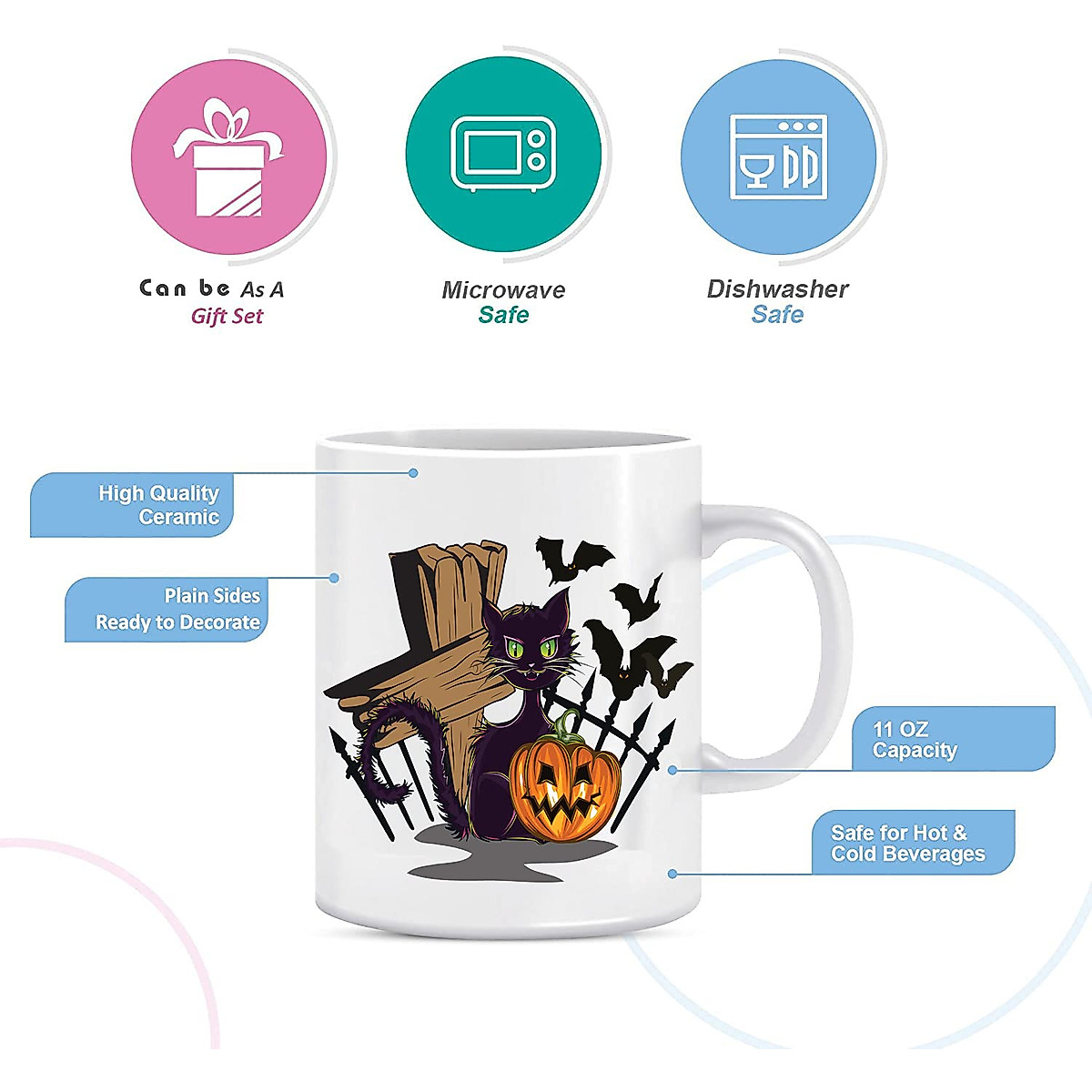 LDSINC Halloween Coffee Mug 2022 Ceramic Tea Mugs,Bell Tower and Flying Bat Mug,Halloween Mugs Best Gift For Boyfriend, Girlfriend, Dad, Mom, Children, 11oz (325ML) (Halloween 2)