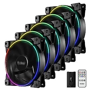 PCCOOLER 120mm Case Fan 5 Pack PC Computer Fans RGB PC Case Fans with Wireless Controller Dual Light Loop LED Computer Fan High Performance PWM Cooling Fan for PC Case