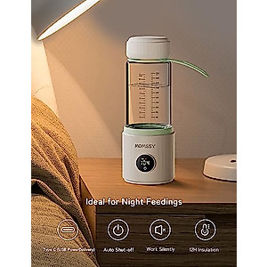 MOMSSY Portable Bottle Warmer, Baby Bottle Warmer for Breastmilk Formula, Smart Temperature Setting with Auto Shut-Off, Travel Bottle Warmer for Baby Brew, Milk Warmer USB Rechargeable Cordless White
