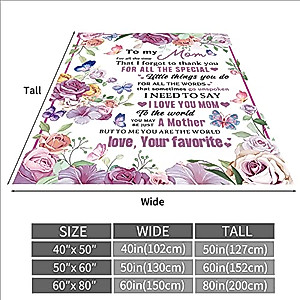 Gifts for Mom Blanket, Best Mom Ever Gifts, Birthday Gifts for Mom Throw Blanket, I Love You Mom Gifts, Unique Mom Gift,Mom Birthday Gifts from Daughter/Son Soft Throw Blanket 40" x 50"