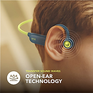 KNZ EZPZ Bluetooth Open-Ear Headphone, Perfect for Sports, Outdoor Activities and Children, Built-in Microphone, Sweat and Splash Proof, 6 Hrs Music Play, USB-C Charging (Neon)