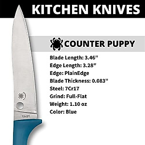 Spyderco Counter Puppy 6.9" Kitchen Knife with 3.46" Corrosion-Resistant 7Cr17 Stainless Steel Blade and Injection-Molded Blue Plastic Handle - Plainedge - K20PBL