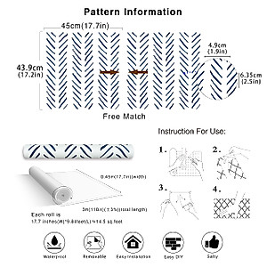 HAOKHOME Boho Peel and Stick Wallpaper Stripe Removable Navy/White Chevron Vinyl Contact Paper Mural for Home Decor 17.7in x 9.8ft