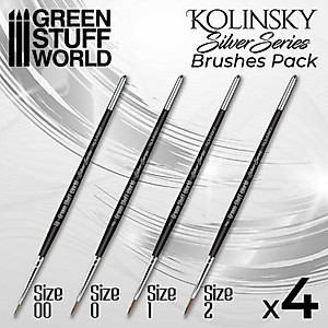 Green Stuff World Silver Series Kolinsky Brush Set of 4-10193