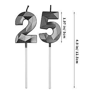 25th & 52nd Birthday Candles for Cake, Black Number 25 52 3D Diamond Shaped Candle Birthday Decorations Party Supplies for Women or Men