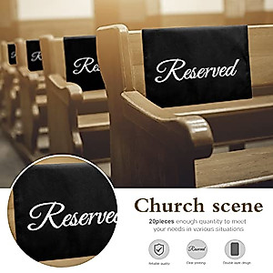 20 Pack Reserved Seating Signs Reserved Chair Signs Church Pew Reserved Signs Reserved Cloths Placeholder for Wedding, Meeting or Event, 11.81 x 17.72 Inches (Black)