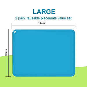 Silicone Kids Placemats, Non-Slip Silicon Placemats for Kids Baby Toddlers Childrens, Kids Portable Placemat for Dining Table, 2Pack, Blue/Green