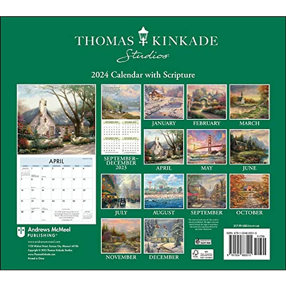 Thomas Kinkade Studios 2024 Deluxe Wall Calendar with Scripture