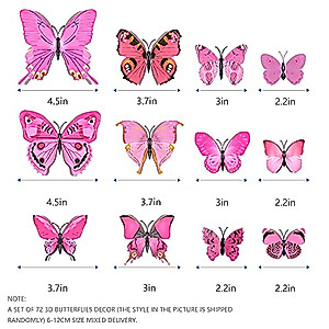 72 PCS Butterfly Wall Stickers, 3D Magnetic Removable Butterfly Wall Decals Fridge Magnet Murals Decoration for Kids Bedroom Nursery Classroom Party Wedding Decor (Pink)
