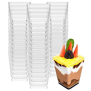 Killer's Instinct Outdoors 50 Plastic Party Cups for Dessert 5.4 oz Serve Tiramisu Parfait Dip Sundaes Single Serve Desserts and More Clear Plastic Tumbler Glasses Mini Appetizer Dish or Square Bowl
