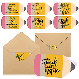 Spakon 24 Sets Christmas Appreciation Cards for Teacher with Envelope and Sticker Pencil Shape Card Thank You Card Bulk Inspirational Quotes Card Teacher Thank You Note Teacher Appreciation Gift