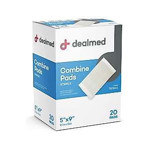 Dealmed 5" x 9" Abdominal (ABD) Combine Pads, Sterile, Individually Wrapped, Disposable, Latex-Free Wound Dressing for First Aid Kit and Medical Facilities, 20/Box (Pack of 1)