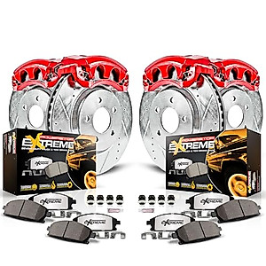 Power Stop Front and Rear KC1782-36 Z36 Truck & Tow Brake Pads and Drilled and Slotted Brake Rotors Brake Kit with Red Powder Coated Calipers For 2005 2006 Ford F250 F350