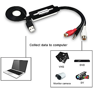 DIGITNOW USB Audio Capture Card Grabber for Vinyl Cassette Tapes to Digital MP3 Converter, Support Mac & Windows 10/8.1/8 / 7 / Vista/XP