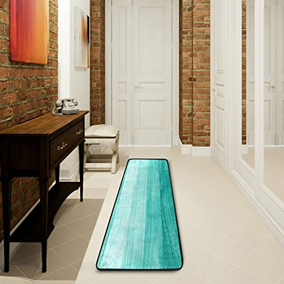Teal Turquoise Green Wood Kitchen Rugs Non-Slip Soft Doormats Bath Carpet Floor Runner Area Rugs for Home Dining Living Room Bedroom 72" X 24"