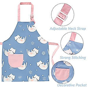 FUSOTO Cat Kids Aprons for Boys Girls, Arts and Crafts for Kids, Kids Kitchen Cooking Waterproof Apron for Ages 6-12, Kids Artist Painting Apron with Pockets