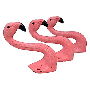 Pink Flamingo Cast Iron Wall Hook 4 Inch (Set of 3)