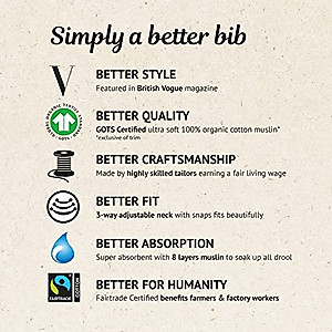 Kishu Baby Indi Girls Pom Pom Bibs - Luxuriously Soft, 100% Organic Cotton Muslin Exclusive of Trim - Fairtrade & GOTS Certified Organic Drool Bib with Snaps (Peach, Ivory, Lavender)