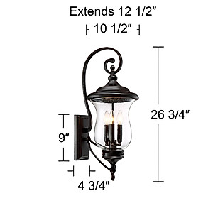 Franklin Iron Works Carriage Traditional Outdoor Wall Light Fixture LED Dimmable Bronze 26 3/4" Clear Seedy Glass for Exterior House Porch Patio Outside Deck Garage Yard Front Door Garden Home