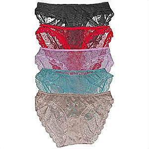 Sexy Basics Women's Soft & Stretchy Lace Bikini Underwear Panties - Multi Color Packs (Medium, 5 Pack- Assorted Solid Colors)