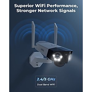 Reolink Duo - 2K Wireless Security Camera Outdoor, Dual Lens Ultra-Wide View, Color Night Vision, Battery Solar Powered, 2.4/5 GHz WiFi, 2-Way Talk, Person/Vehicle Detection, IP66 Waterproof