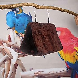 Miayaya Winter Warm Bird Nest House Shed Hut Hanging Hammock House Snuggle Plush Fluffy Finch Cage for Hamster Budgies Parakeet Cockatiel Cockatoo Lovebird Parrot 9.45 x 5.9 x 7.08 inch (Dark Coffee)