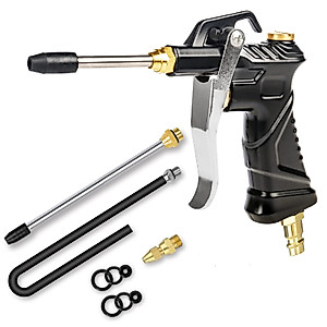 Industrial Air Blow Gun with Brass Adjustable Air Flow Nozzle, Steel Air Flow Extension, and Blow Hose, Pneumatic Air Compressor Accessories Tool Dust Cleaning Air Nozzle Blow Gun (Black)