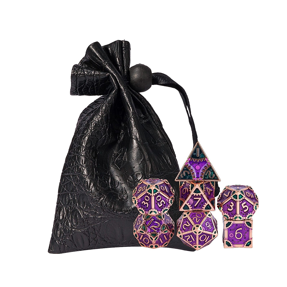 UDIXI Metal Dice Set D&D, 7PCS Metal DND Dice Steampunk Gear D and D Dice for Dungeons and Dragons Role Playing Games and Other Tabletop Game (Purple)
