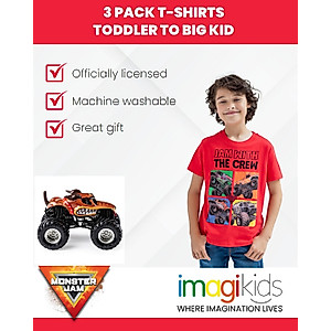 Monster Jam Little Boys 3 Pack Graphic T-Shirts Kids Black/Red/Grey 7