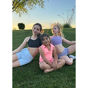 Willit Girls' 4" Volleyball Shorts Youth Spandex Dance Yoga Athletic Shorts Kids Running Biker Shorts with Pockets Black L