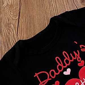 Newborn Infant Girl Skirt Outfits Red Heart Black Romper+Golden Dots Red Tulle Tutu Skirt Baby Clothes Valentine's Day (0-3 Months, Daddy's Little Valentine Outfits)