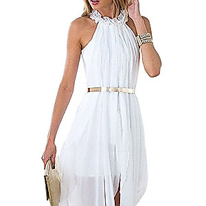 KingField Women's Chiffon Greek Goddess Fairy High Low Dresses Outer Maxi Inner Mini Beach Party Dress Large White