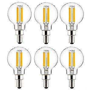 Sunlite 41547-SU LED G16.5 G16 1/2 Filament Style Globe Light Bulb, 5 Watts (60W Equivalent), 500 lumens, Dimmable, Candelabra Base (E12), UL Listed, 3000K Warm White, 6 Count