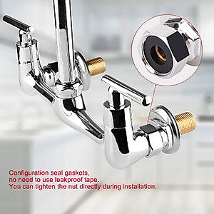 XIUBE Wall Mount Kitchen Sink Faucet with 14 inch Swivel Spout 8 Inch Center Commercial Sink Faucet for Compartment prep and Backsplash Mount Restaurant Sink 2-Handles Faucet Chrome Finish