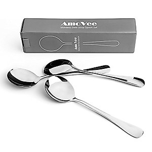 Soup Spoons, AmoVee Wholesale Stainless Steel Alpha Round Spoons, Set of 8