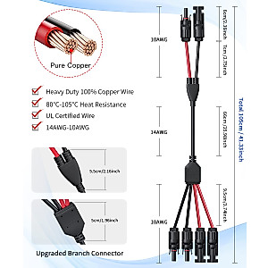 ELECTOP Solar Panel Connector Extension Cable 3.5Ft, 2-in-1 Solar Y Branch Connectors Parallel Adapter Cable, Solar Panel Wire Splitter Male/Female Plug Tool Kit for Solar Panels Solar Generator RV