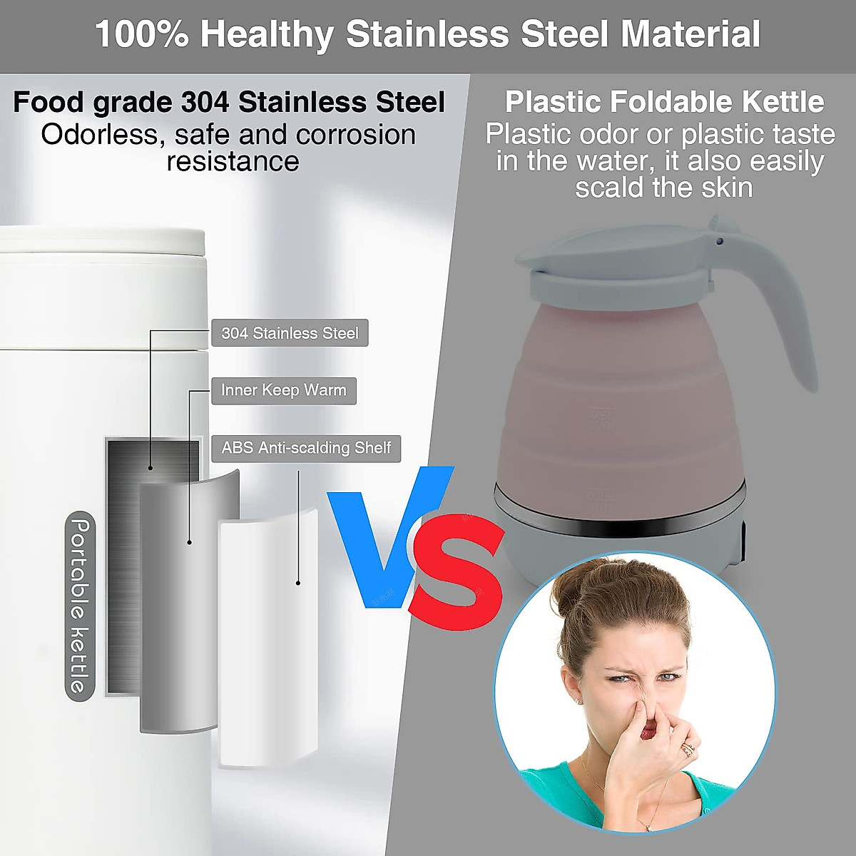 Travel electric kettle, 380ml Small Portable Electric Kettle with 4 Variable Temp Preset, 304 Stainless Steel Mini Electric Coffee Tea Kettle with Auto Shut Off & Boil Dry Protection Water Boiler