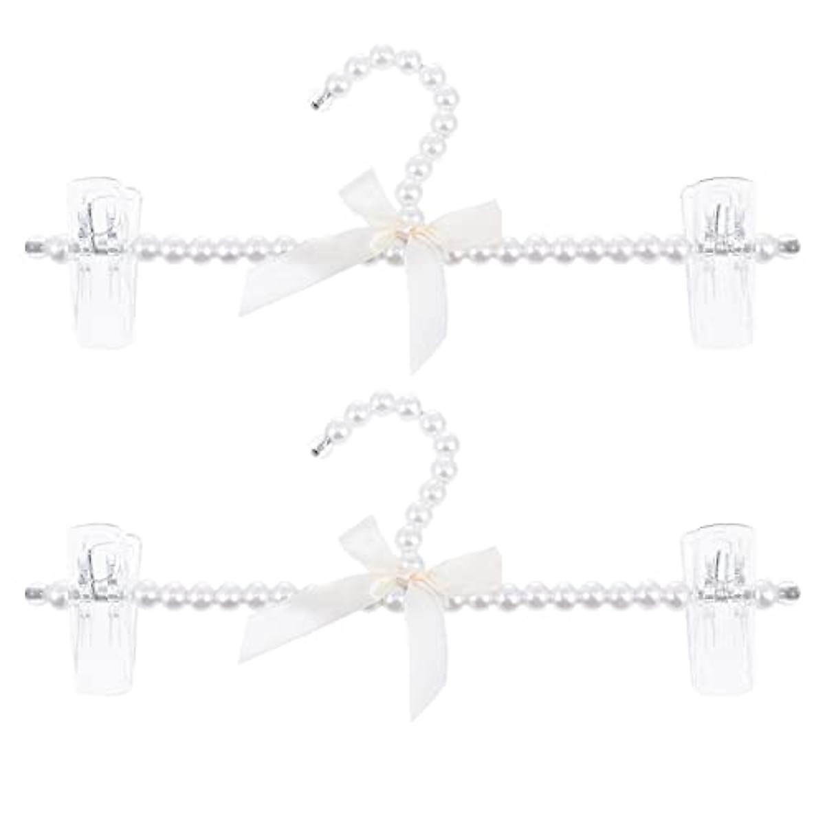 LUOZZY 2 Pcs Artificial Pearl Hangers Pearl Pants Hangers Plastic Bowknot Clothes Rack with Clip for Trousers Jeans Skirts